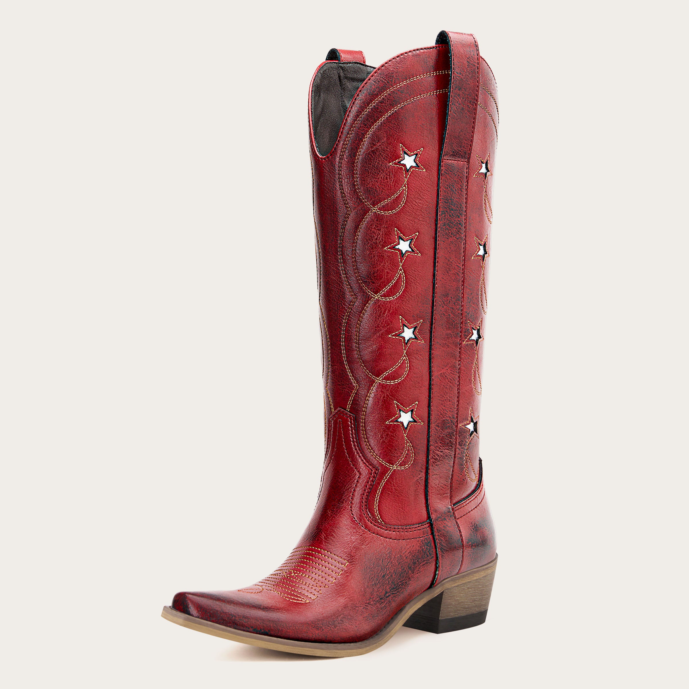 Stella - Red Starry Embroidered Cowgirl Boots with Bold Detailing – Redtop