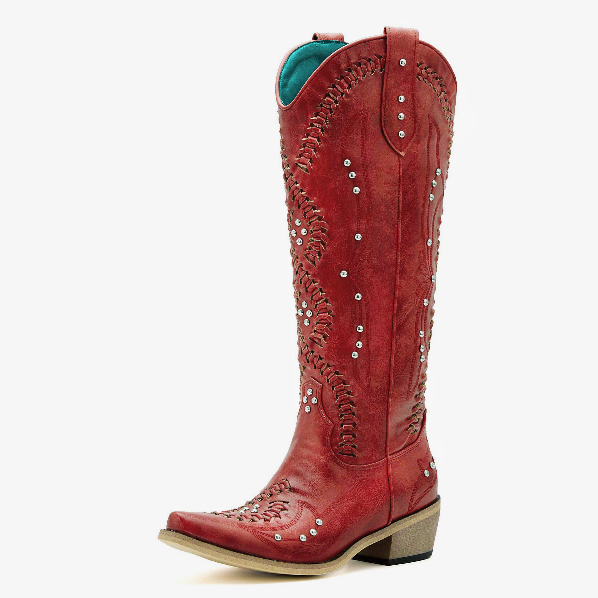 Kitty Boots | Snip Toe Red Women Cowgirl Boots with Cutout Woven ...